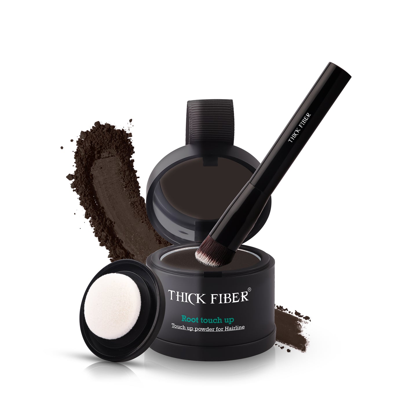 THICK FIBER Root Touch Up & Hairline Powder with Brush (Dark Brown ...